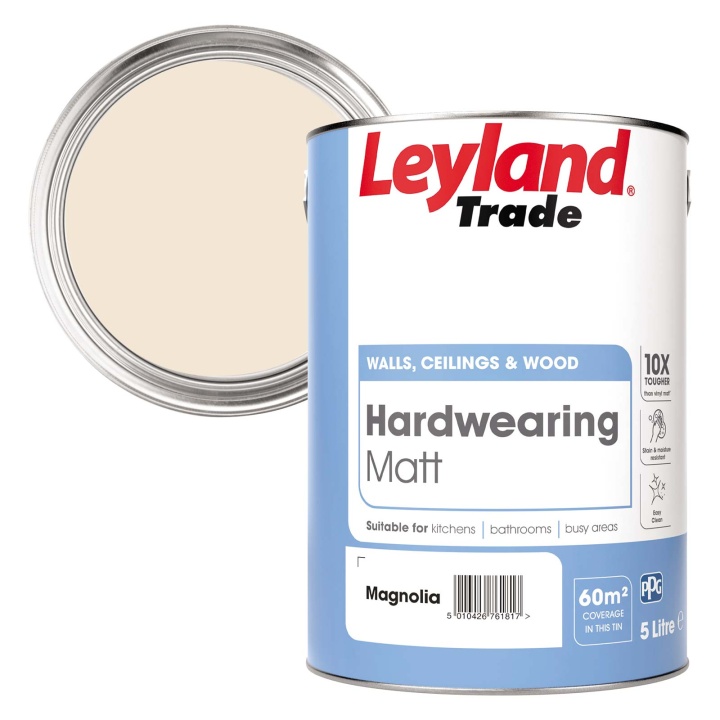 Leyland Trade Hardwearing Matt Emulsion Magnolia 5L | Selco