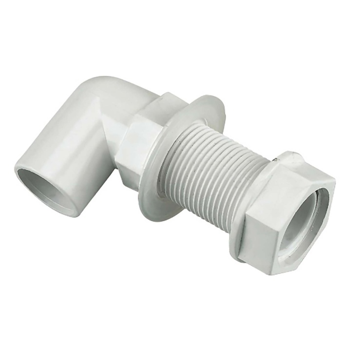 FloPlast White Overflow 22mm Bent Tank Connector | Selco