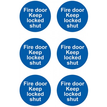 Fire Door Keep Locked Sign 100 x 100mm Pack 6 Self Adhesive | Selco